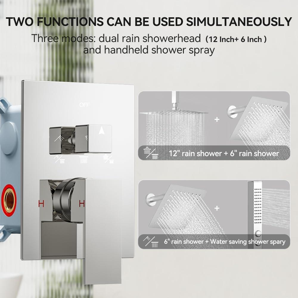 Rain Shower System Chrome,STARBATH Ceiling Mount 12” Rain Shower Head ...